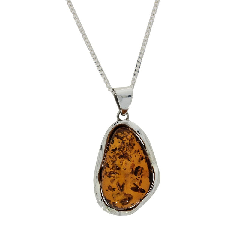 Amber Sterling Silver Large Pendant Chain H H Family Jewellers Hollins and Hollinshead