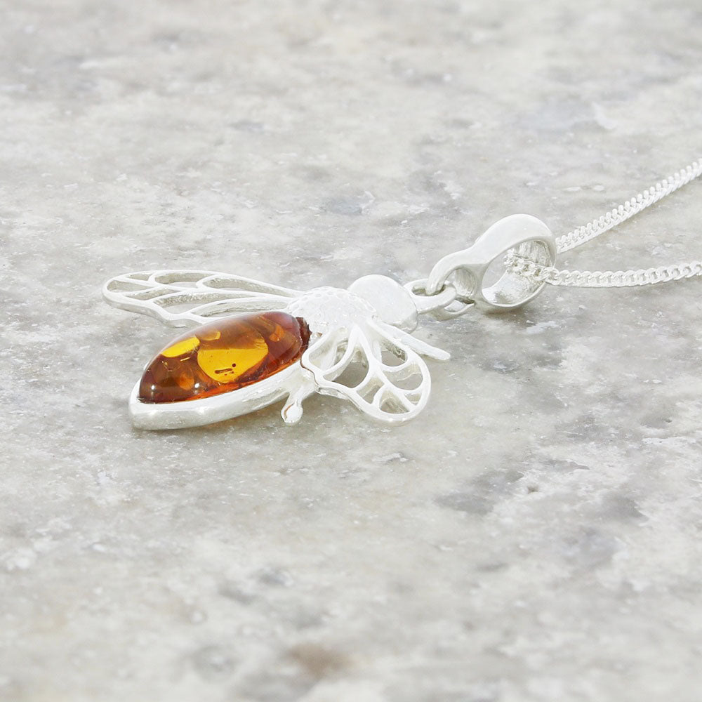 Amber Sterling Silver Bee Pendant and Chain AM039 | H&H Family ...