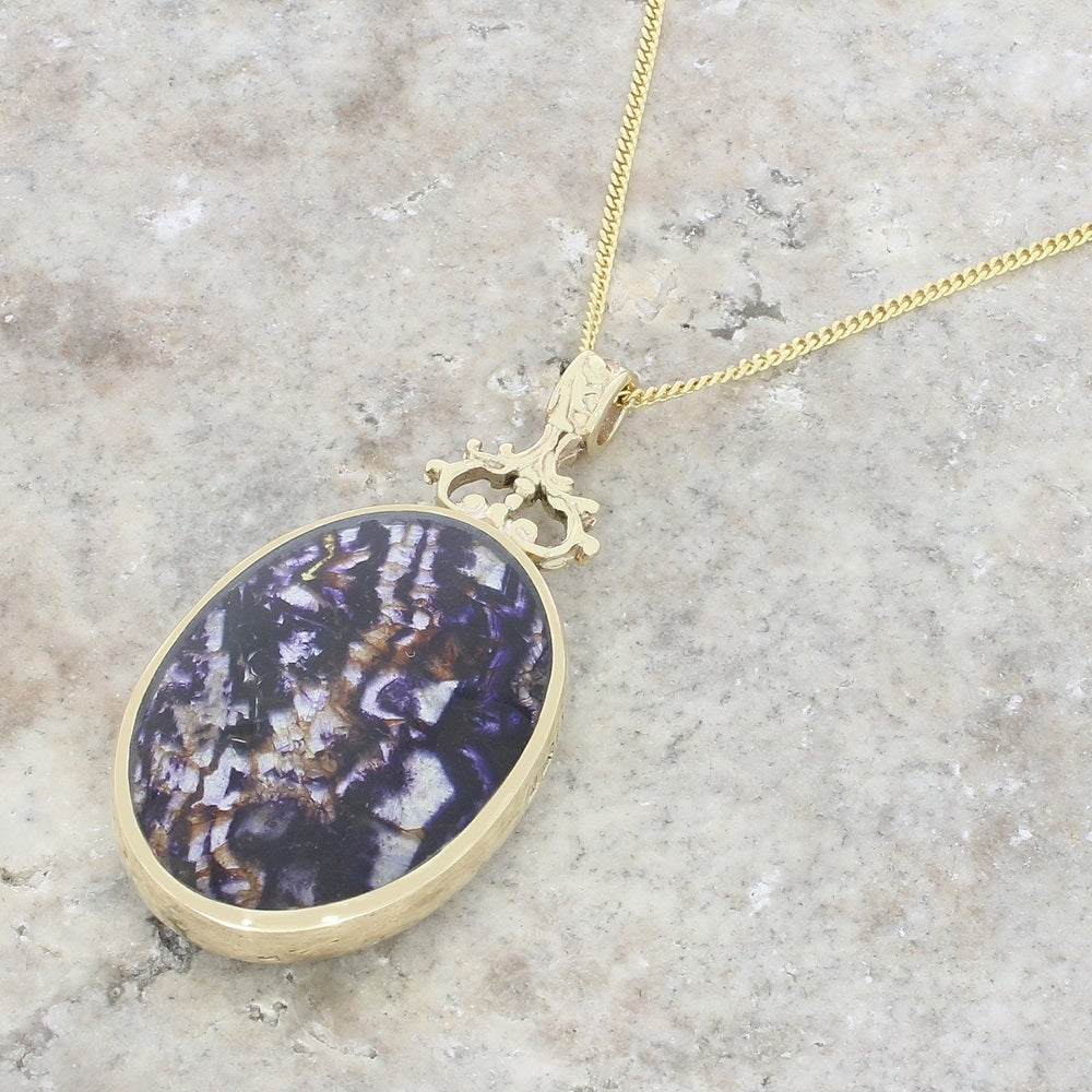 Derbyshire Blue John Reversible Gold Oval Pendant Necklace | H&H ...